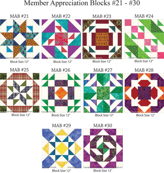Group PDF Download Member Appreciation Blocks #21 - #30 – Pat Speth Quilts