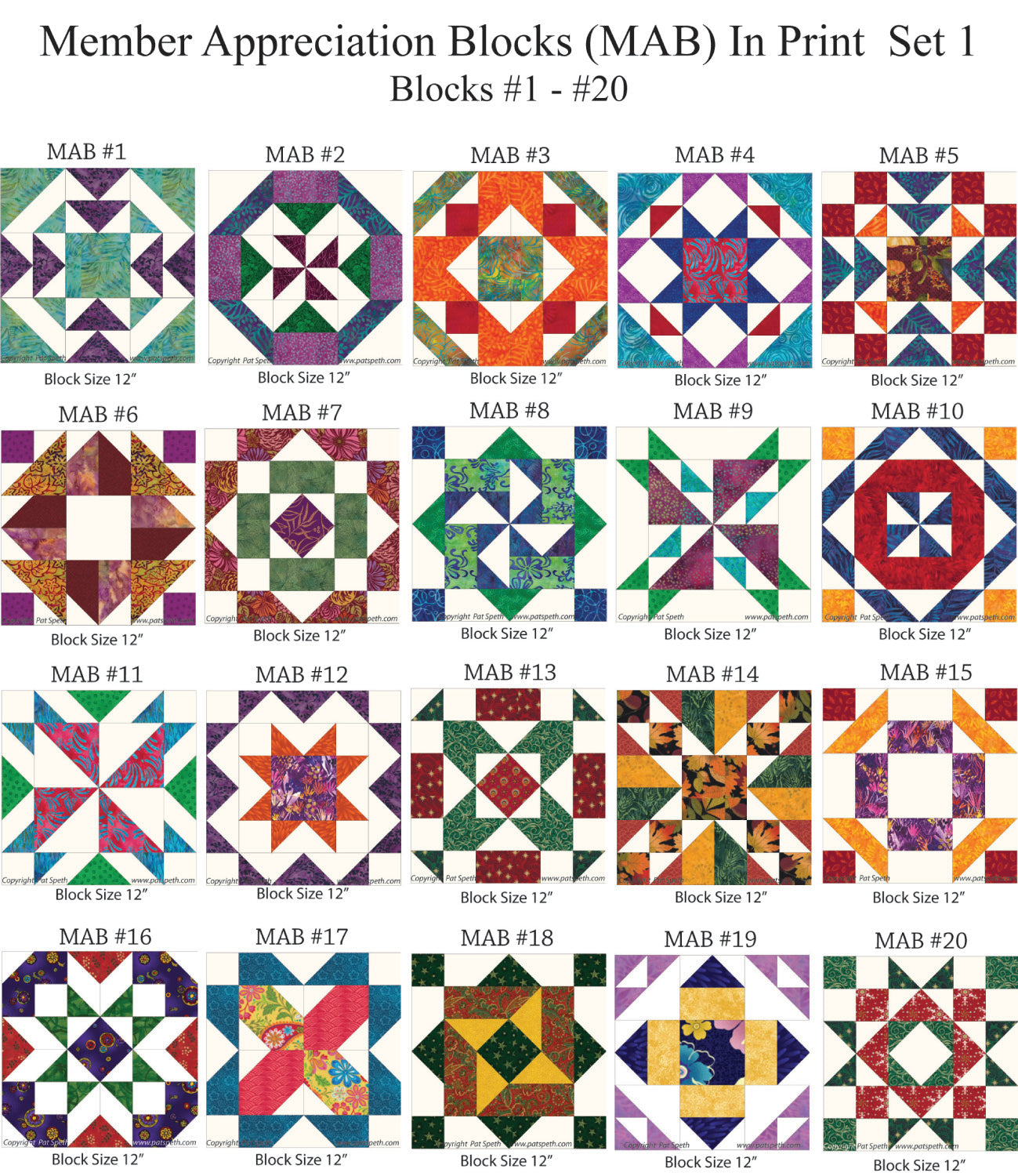 In Print Set 1 Member Appreciation Blocks (MAB) Blocks #1 - #20 – Pat ...